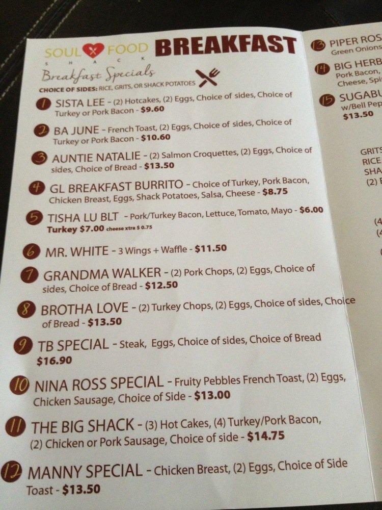 Menu at Soul Food Shack restaurant, Gardena