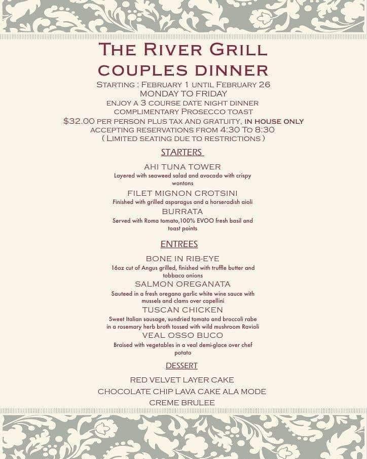 Menu at The River Grill restaurant, Newburgh