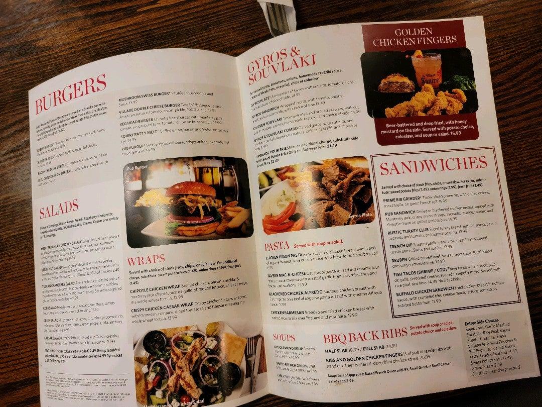 Menu at The Village Squire (Crystal Lake) restaurant, Crystal Lake
