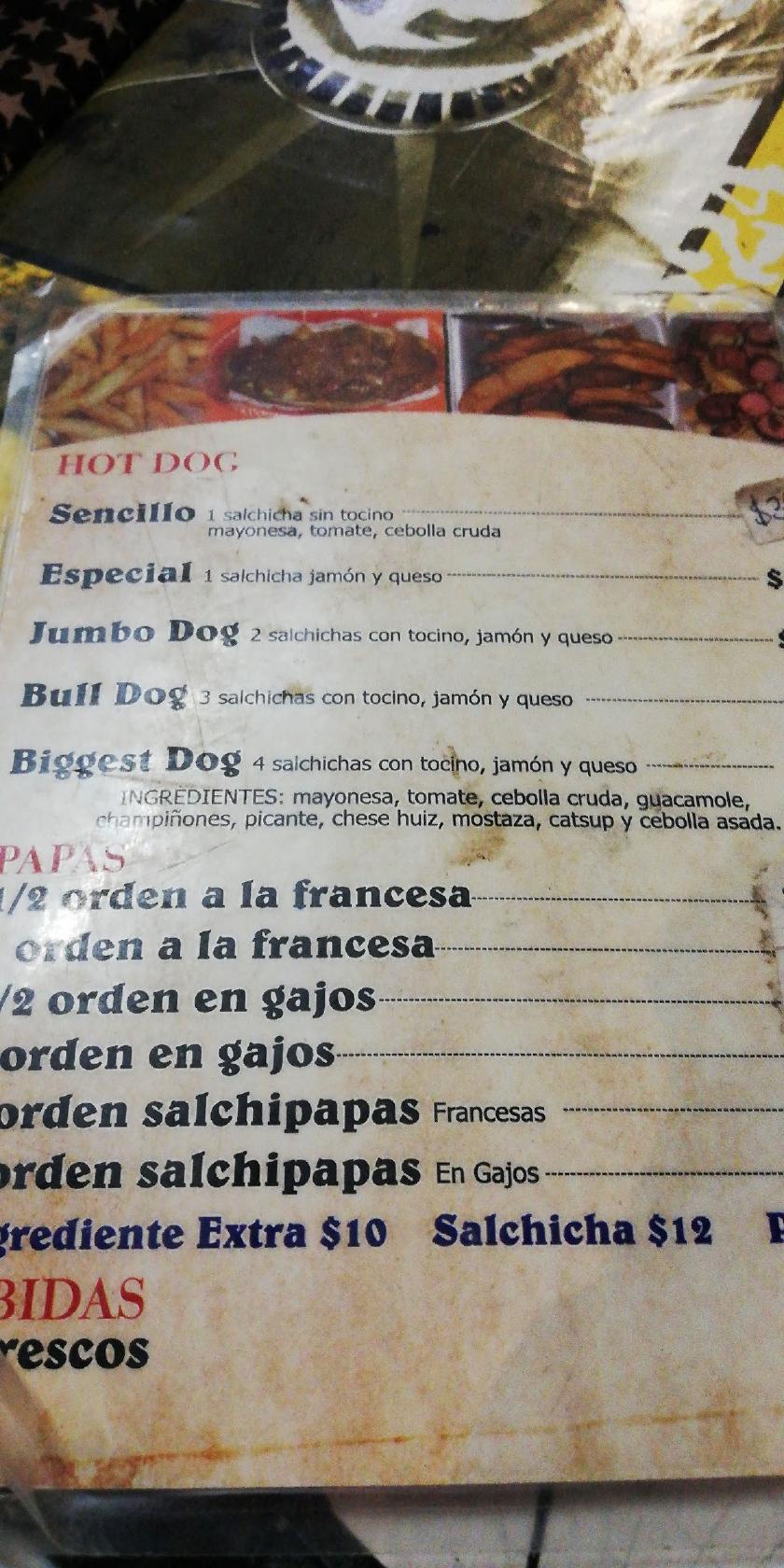 Menu at Bull Dog Hot Dogs y Hamburguesas, Culiacán