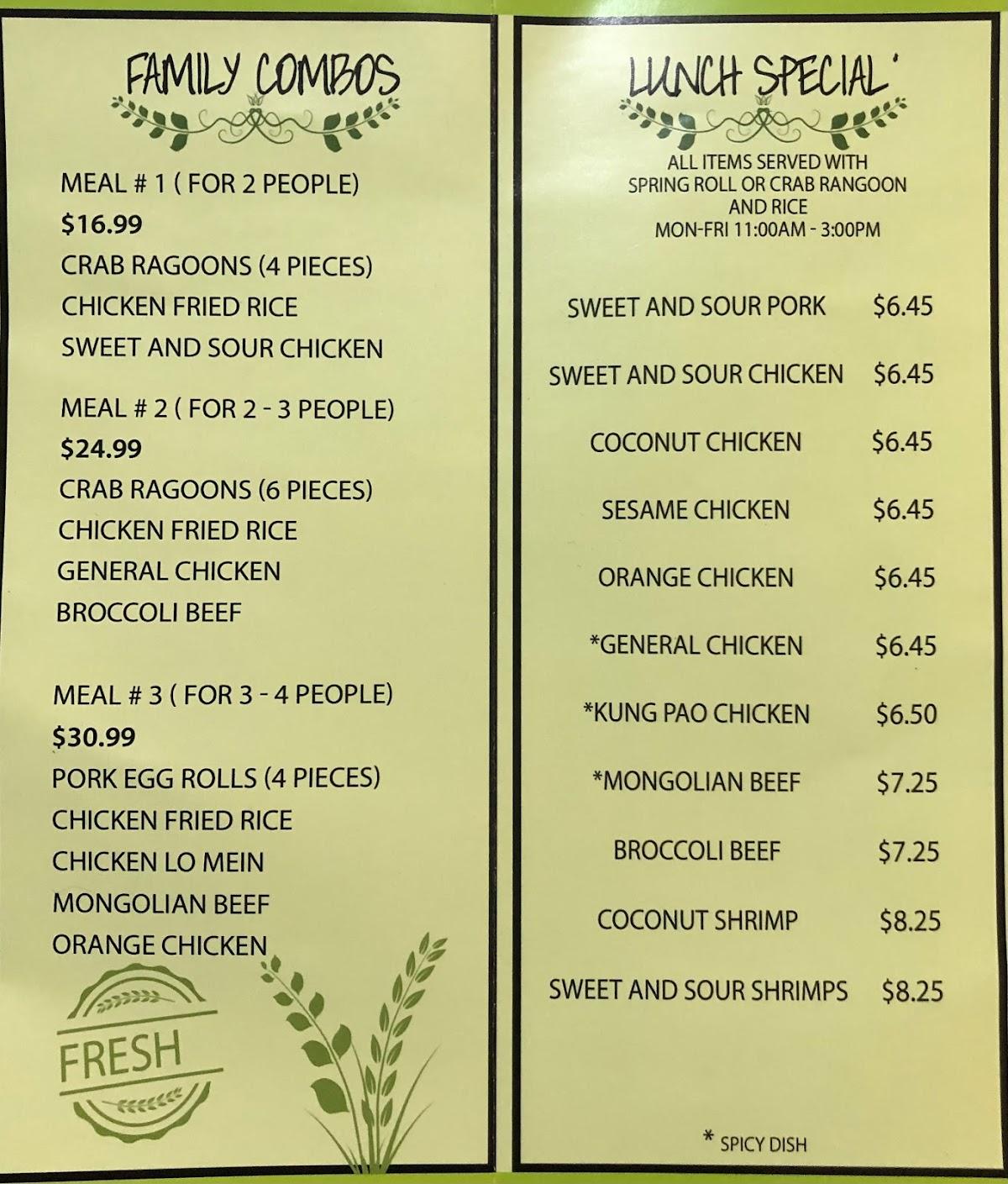 Menu at China Fresh restaurant, Trenton