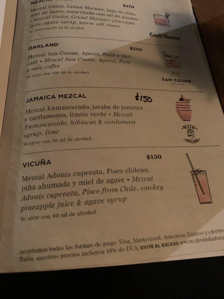 Menu at Licorería Limantour pub & bar, Mexico City, Av. Álvaro Obregón 106