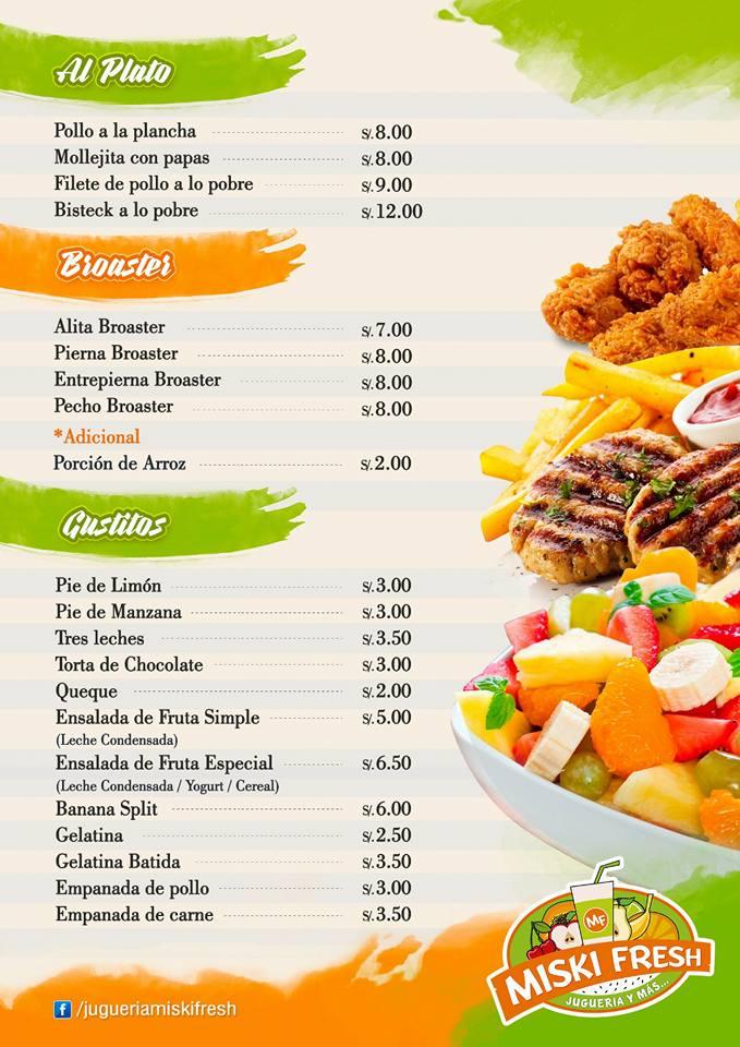 Menu at Miski Fresh restaurant, San Martín de Porres