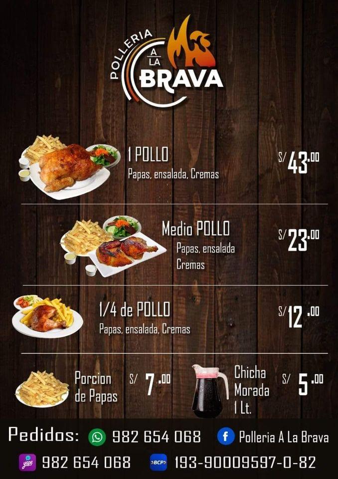 Menu at Polleria A La Brava restaurant, San Martín de Porres