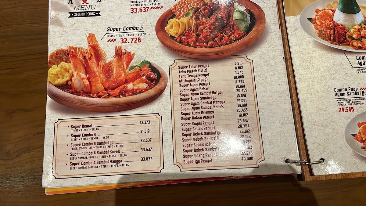 Menu at Super Penyet Ngaliyan restaurant, Semarang