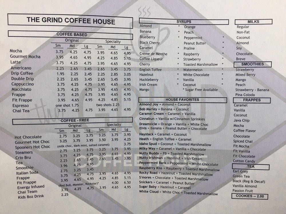Menu at The Grind Coffee House, Rexburg, 585 N 2nd E