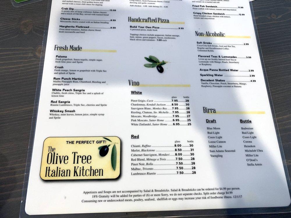 Menu at The Olive Tree restaurant, Glen Burnie