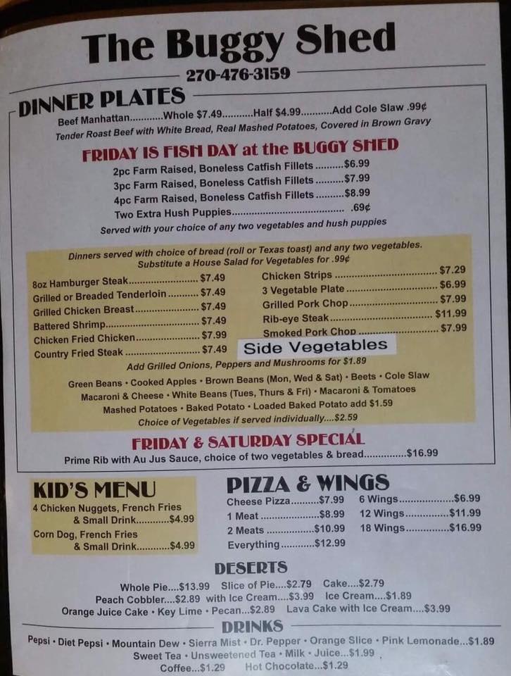 Menu at Buggy Shed restaurant, Beechmont