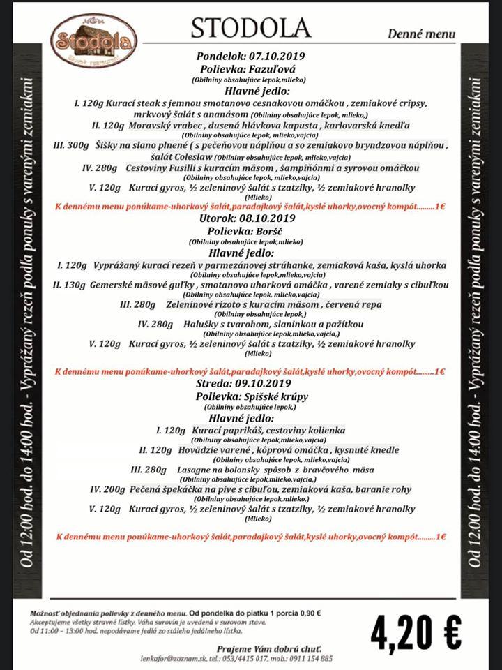 Menu at Restauracia Stodola SNV Spisska Nova Ves pub & bar, Spišská ...