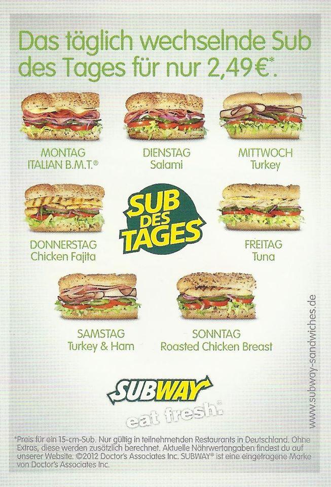 Speisekarte von Subway fast Food, Halle (Saale), Neustädter Passage 17D