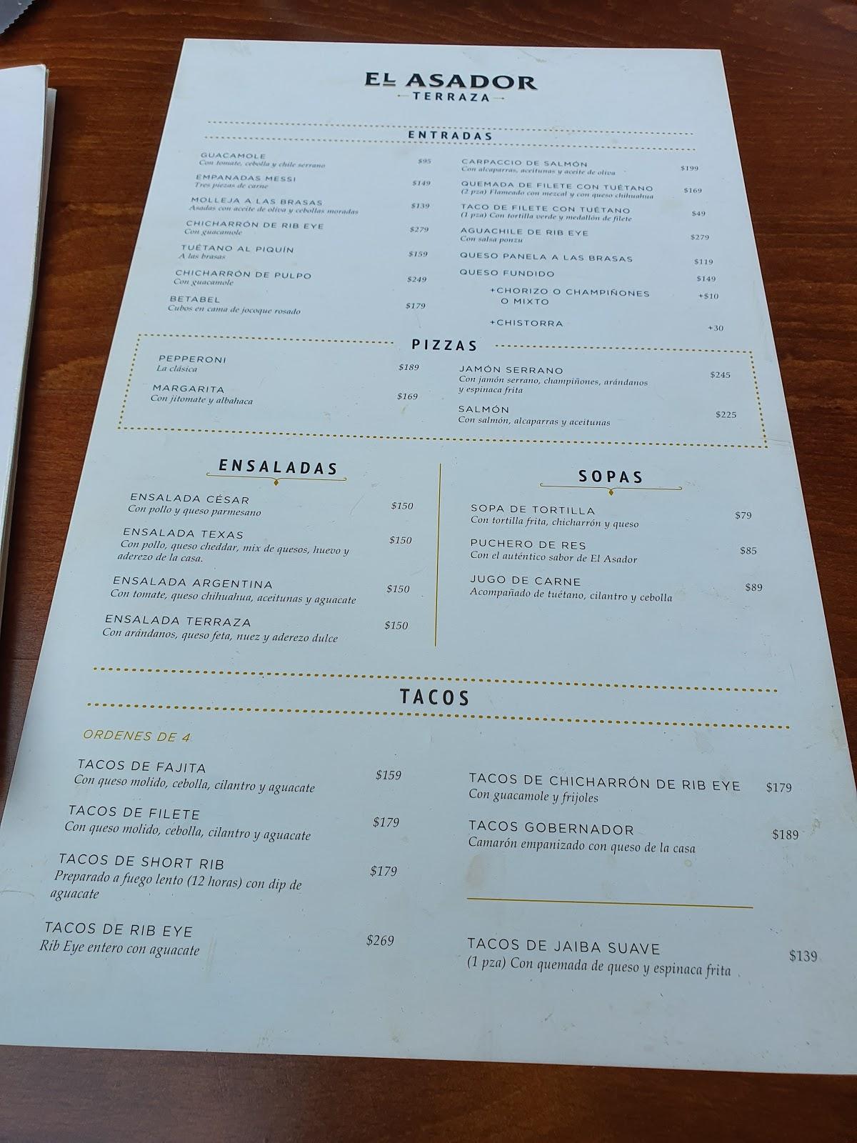 Carta del pub y bar El Asador Terraza, Tampico