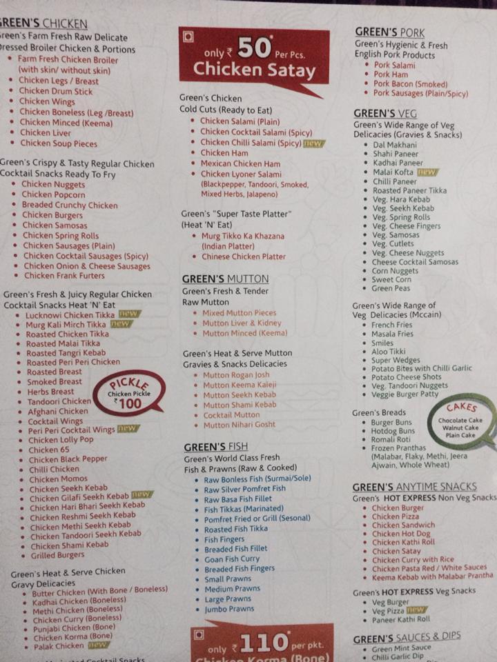 Menu at Green chick Chop, Delhi, C-34