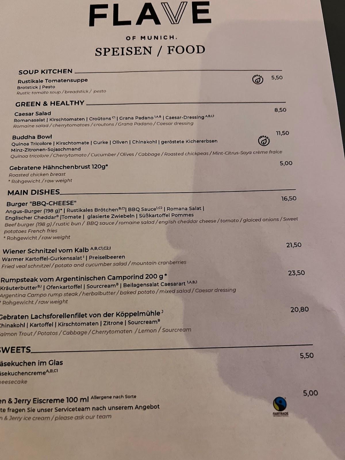 Speisekarte von Restaurant The Flave of Munich, München-Flughafen