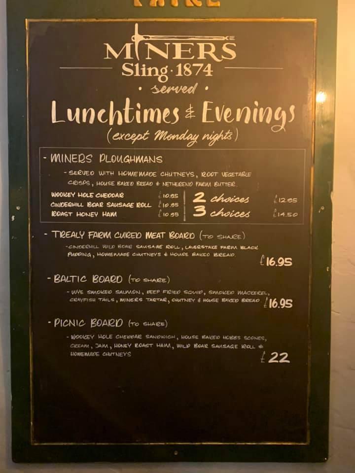 Carta del pub y bar Miners country inn sling, Coleford, Chepstow Road