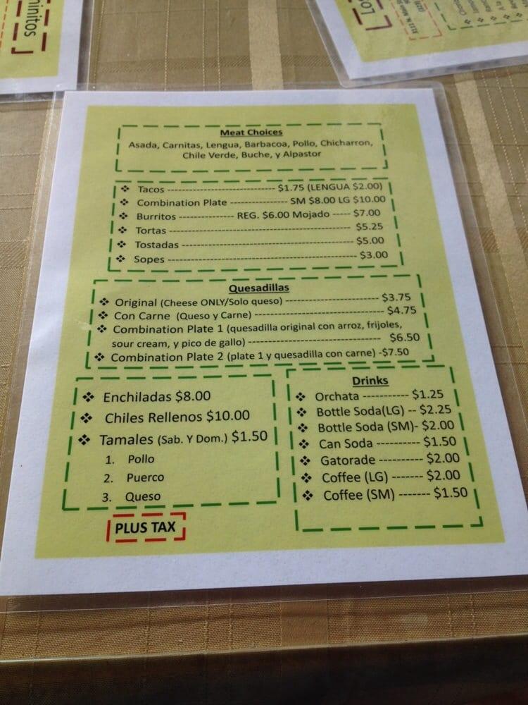 Carta de Los Tres Cochinitos Restaurant, Los Angeles, N Main St