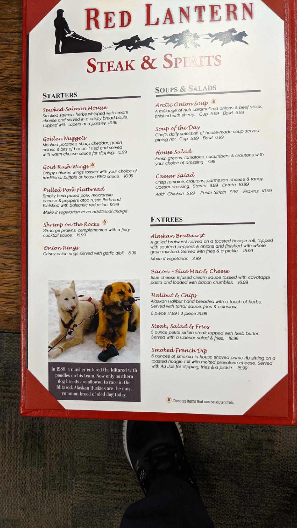 Menu at Northern Latitudes restaurant, Fairbanks, 813 Noble St