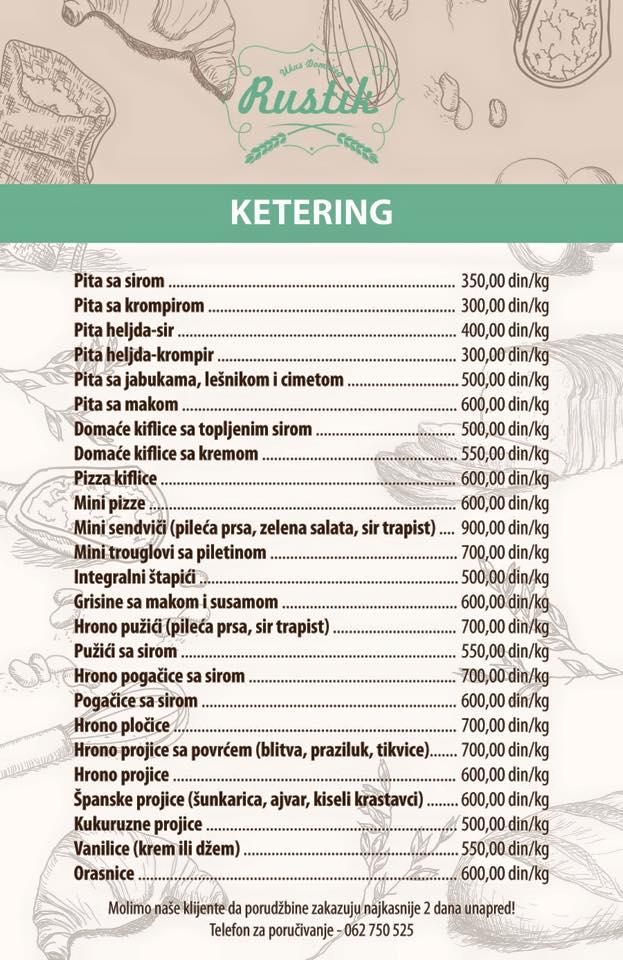 Menu at Pekara Rustik, Backa Palanka