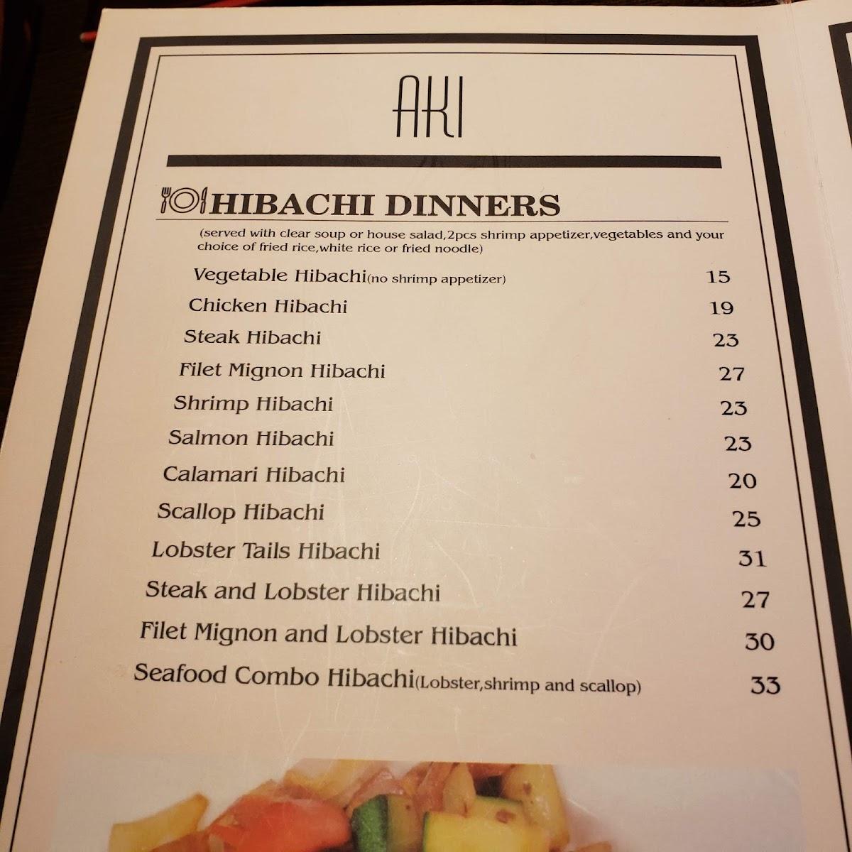 Menu at AKI Japanese Restaurant, Chambersburg
