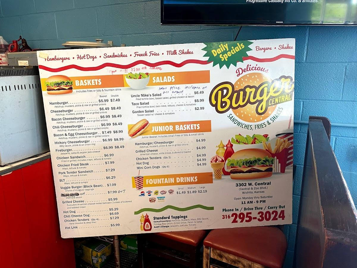 Menu at Burger Central restaurant, Wichita