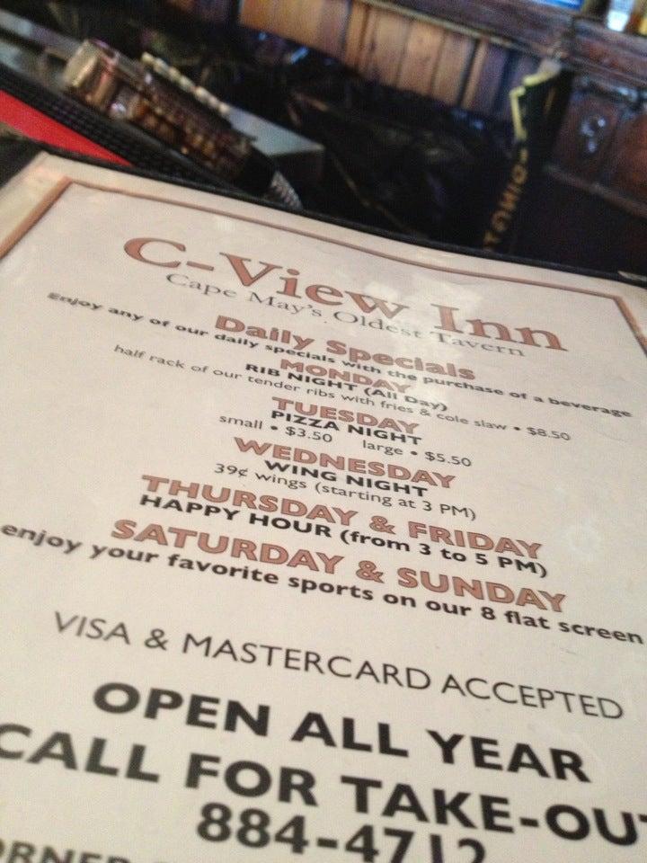 Menu at C-View Inn pizzeria, Cape May