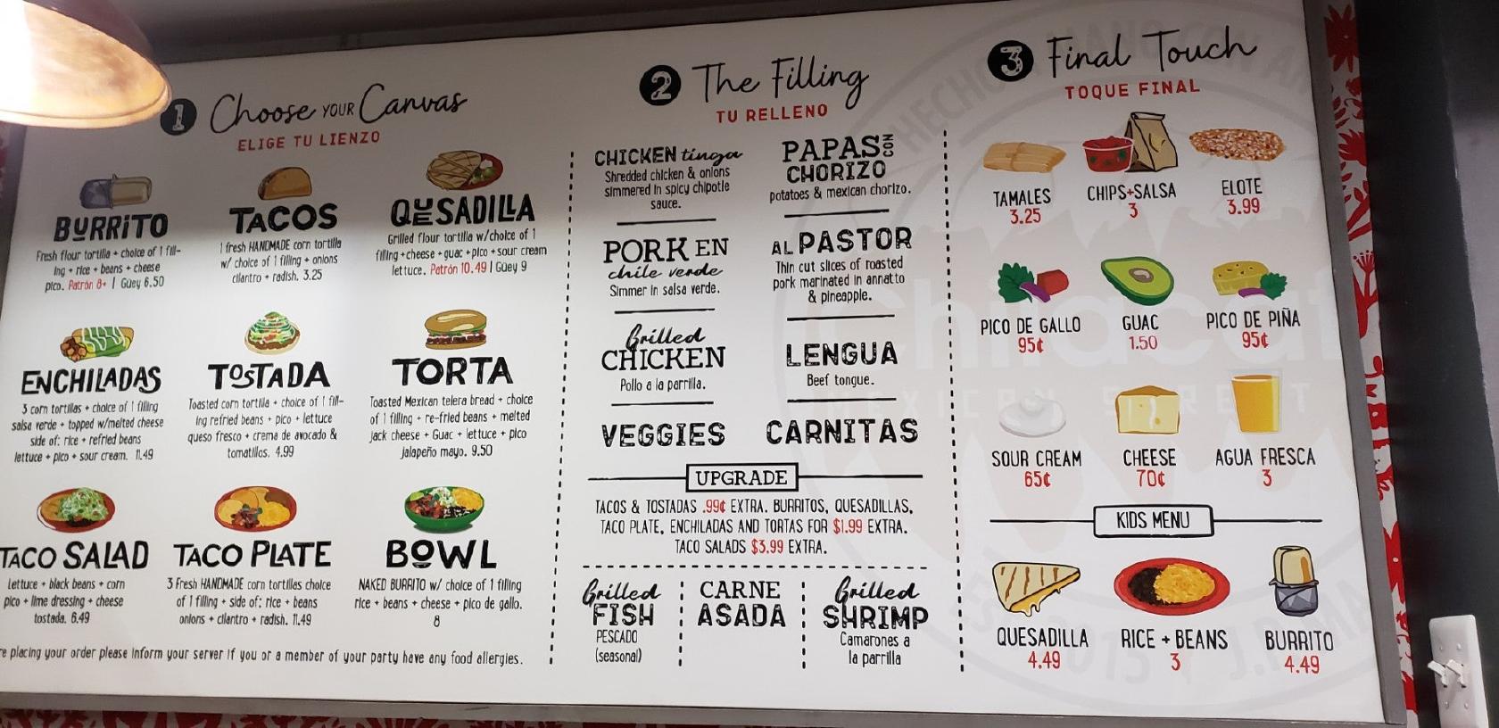 Menu at Chilacates restaurant, Boston, 275 Shawmut Ave