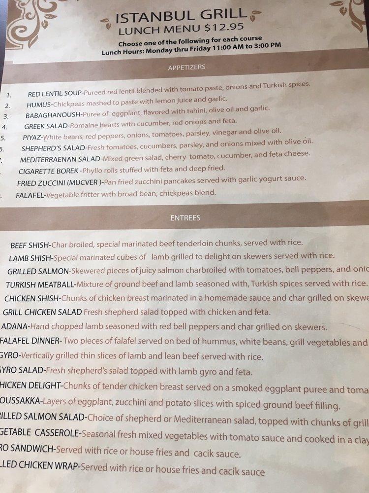Menu at Istanbul grill & bar, Fort Worth