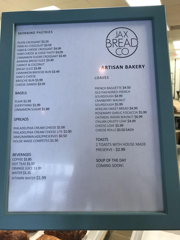 Menu at Jax Bread Co cafe, Jacksonville