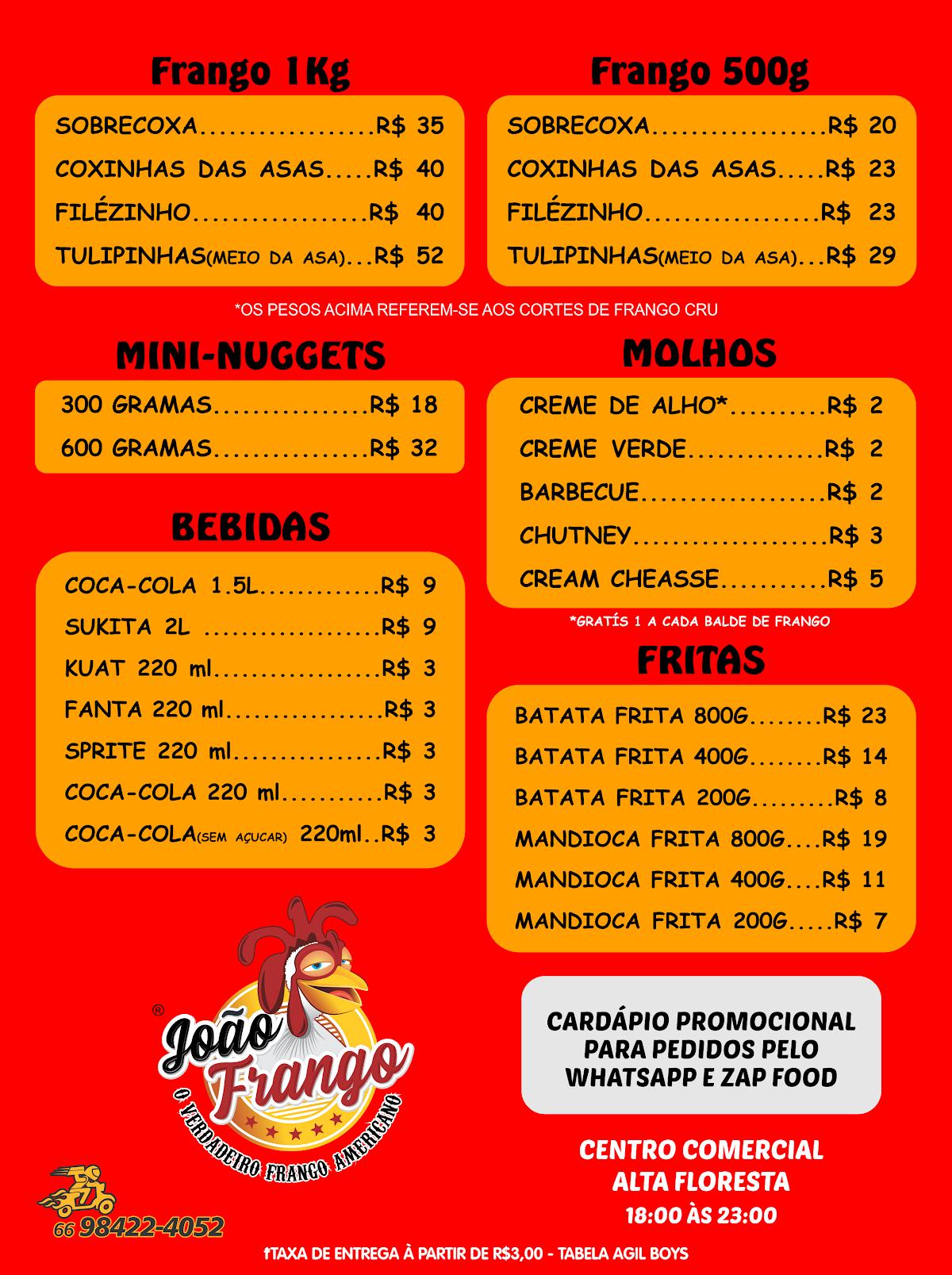 Menu at João Frango restaurant, Alta Floresta