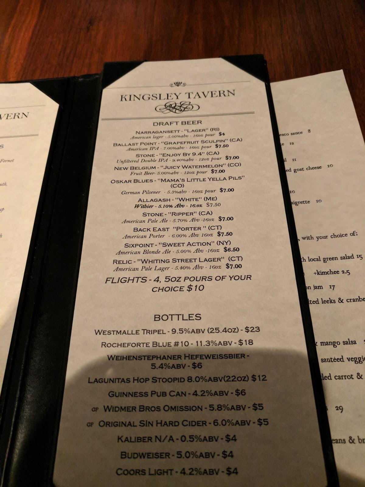 Menu at Kingsley Tavern pub & bar, Kent