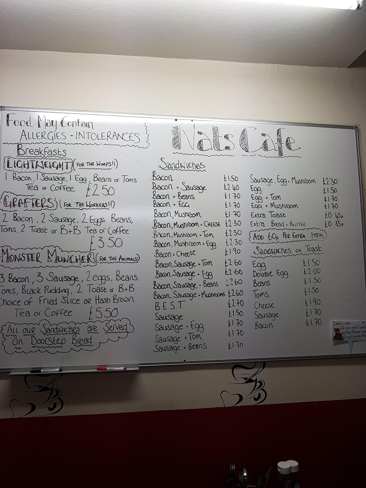 Menu at Nat's Cafe, Tipton
