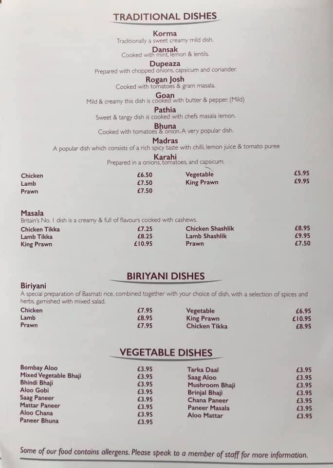Menu at Nazz Spice of Middleton restaurant, Caldecott
