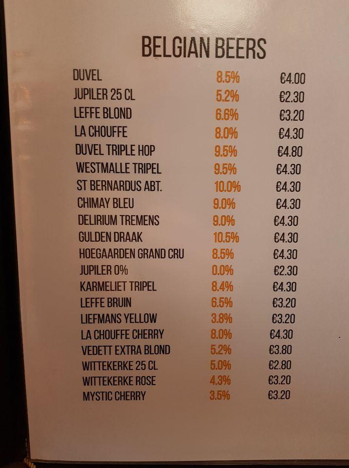 Menu at Papas Locas restaurant, Spain