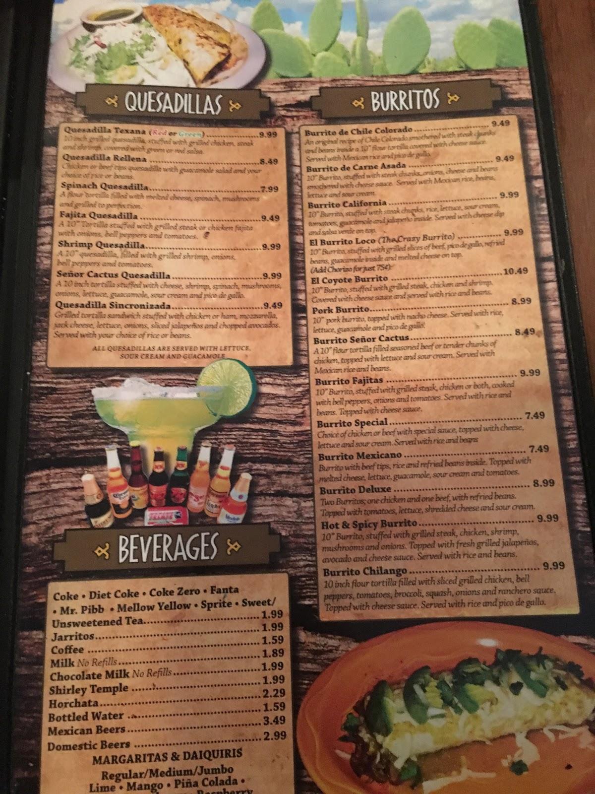 Menu at Señor Cactus restaurant, Knoxville, Oak Ridge Hwy