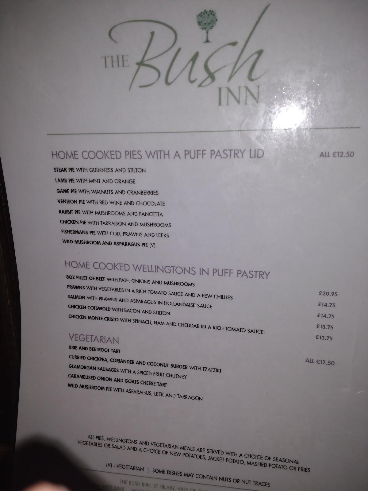 Menu at The Bush Inn pub & bar, Cowbridge