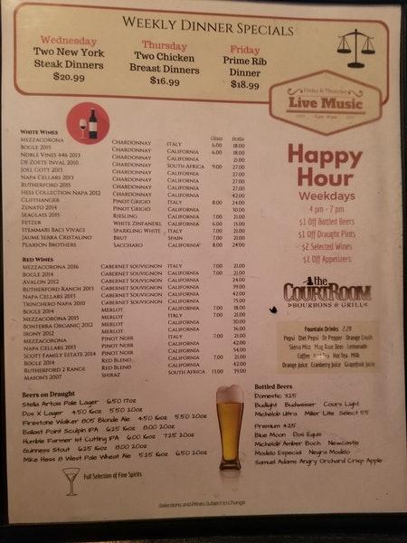Menu at The Courtroom Restaurant, El Centro