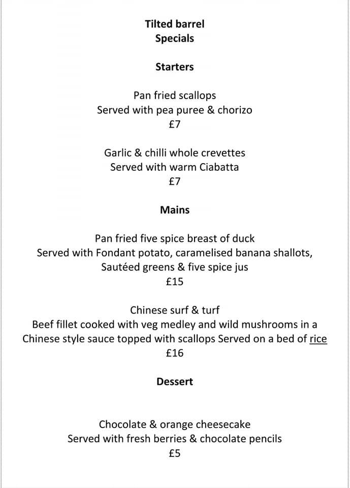 Menu at The Tilted Barrel, Grimsby, 2 Kirk Gate