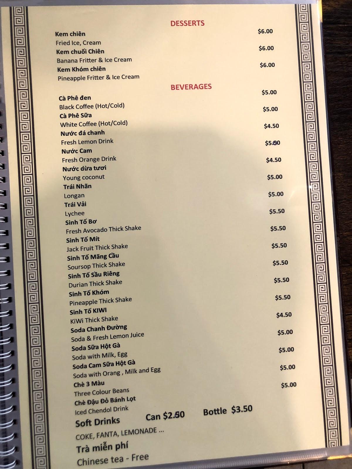 Menu at Viet Hong Vietnamese Restaurant, Koondoola