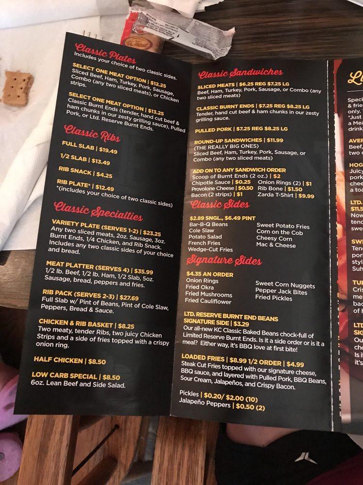 Menu at Zarda Bar-B-Q, Lenexa, W 87th St Pkwy