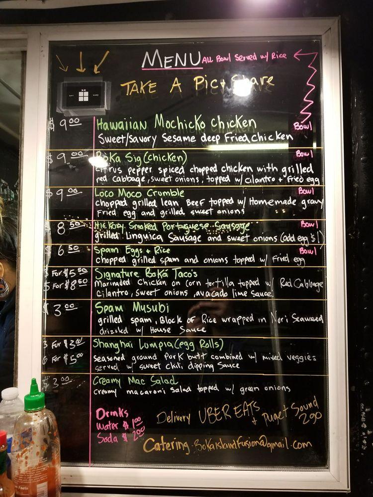 Menu at boKa Island Fusion restaurant, Olympia, Pacific Ave SE