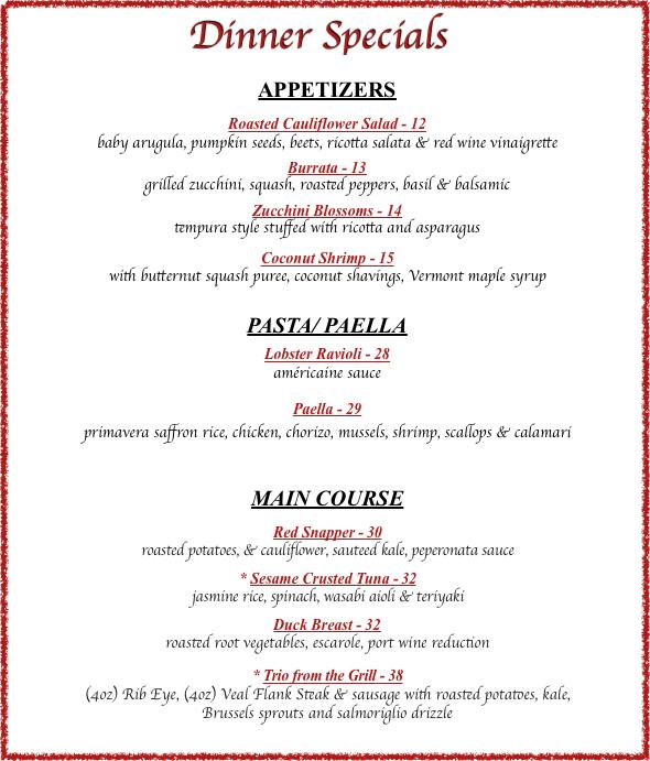Menu at Cafe Red, Kings Park