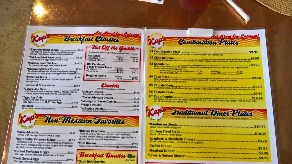 Menu at Kap's Coffee Shop & Diner cafe, Albuquerque