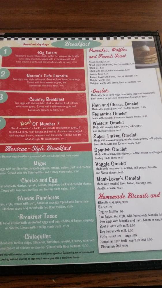 Menu at Norma's Cafe, Dallas, W Davis St