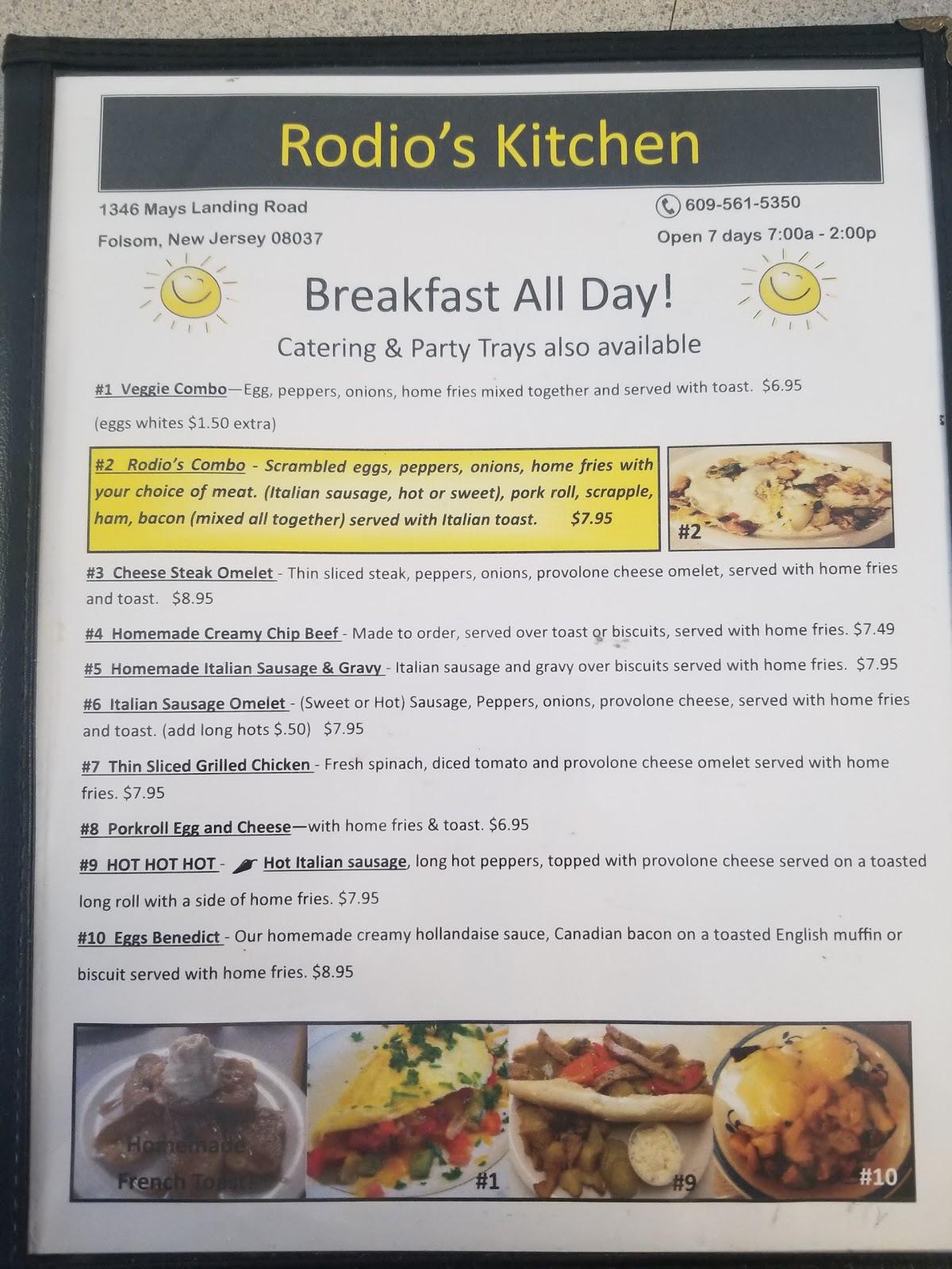 Menu at Rodio's Kitchen restaurant, Hammonton, Mays Landing Rd