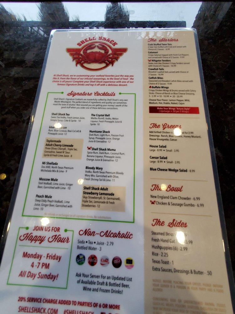 Menu at Shell Shack pub & bar, Clearwater