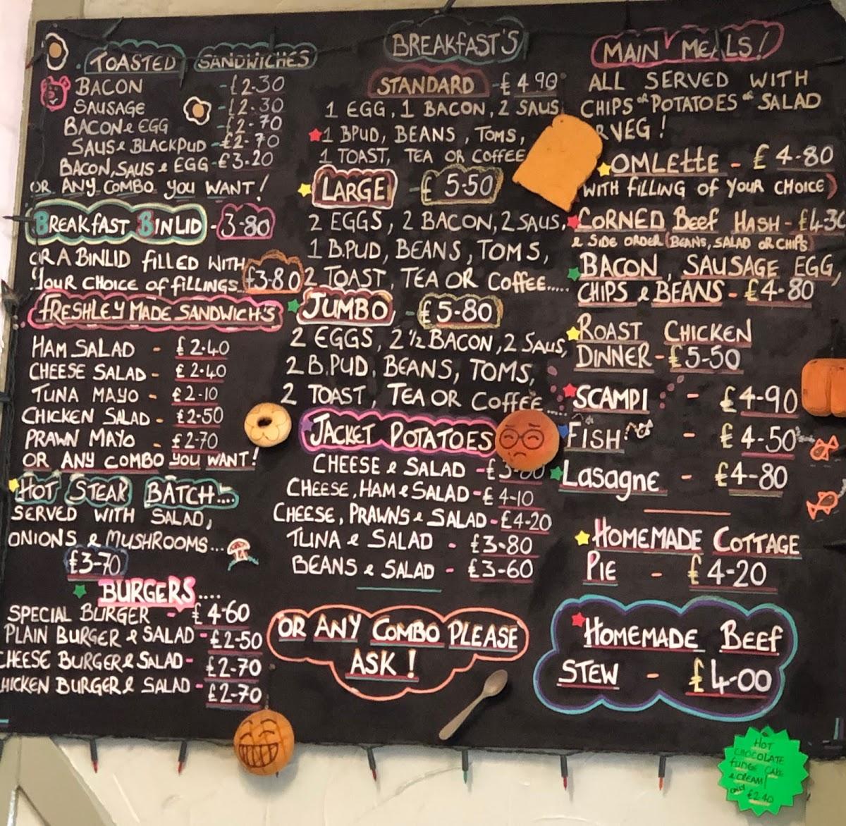 Menu at Yummys cafe, Wallasey