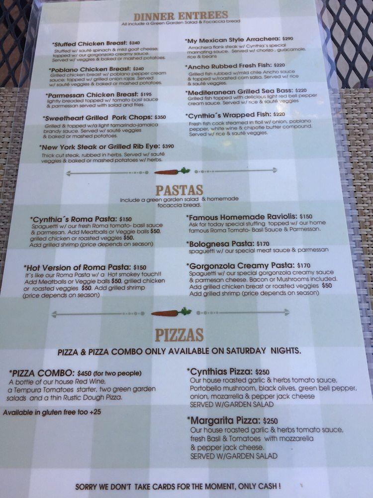 Menu at Cynthia Fresh restaurant, San José del Cabo