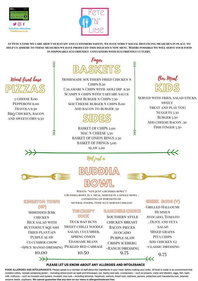 Menu at Fete N Lime restaurant, Shoreham-by-Sea