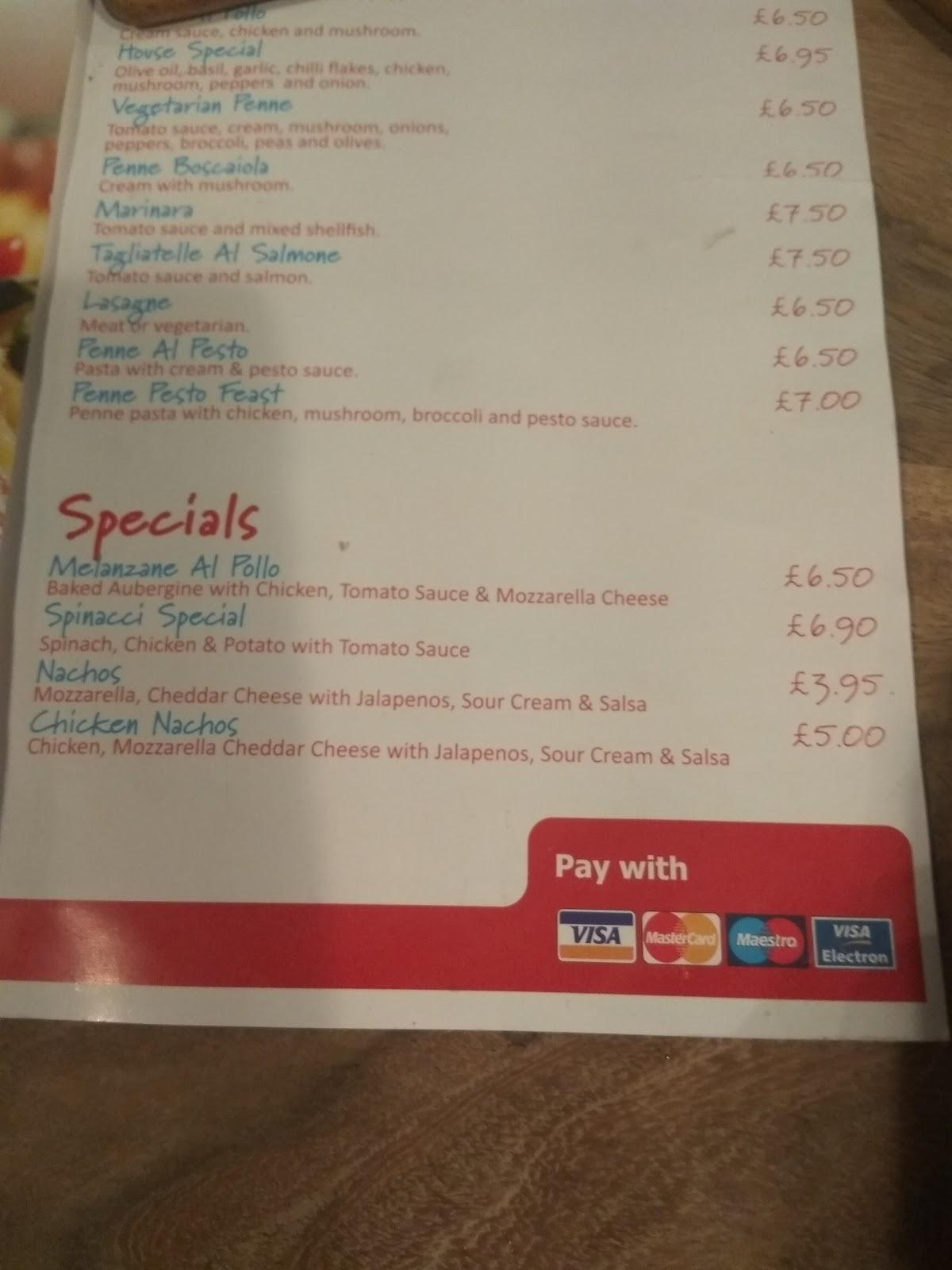 Menu at Italian Connection restaurant, Edinburgh