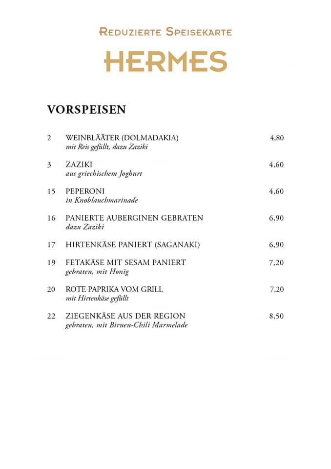 Speisekarte von RESTAURANT HERMES, Dorsten