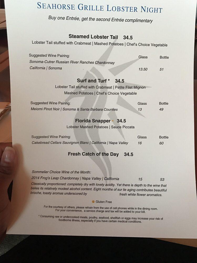 Menu at Seahorse Grill restaurant, Ponte Vedra Beach, 261 Ponte Vedra Blvd